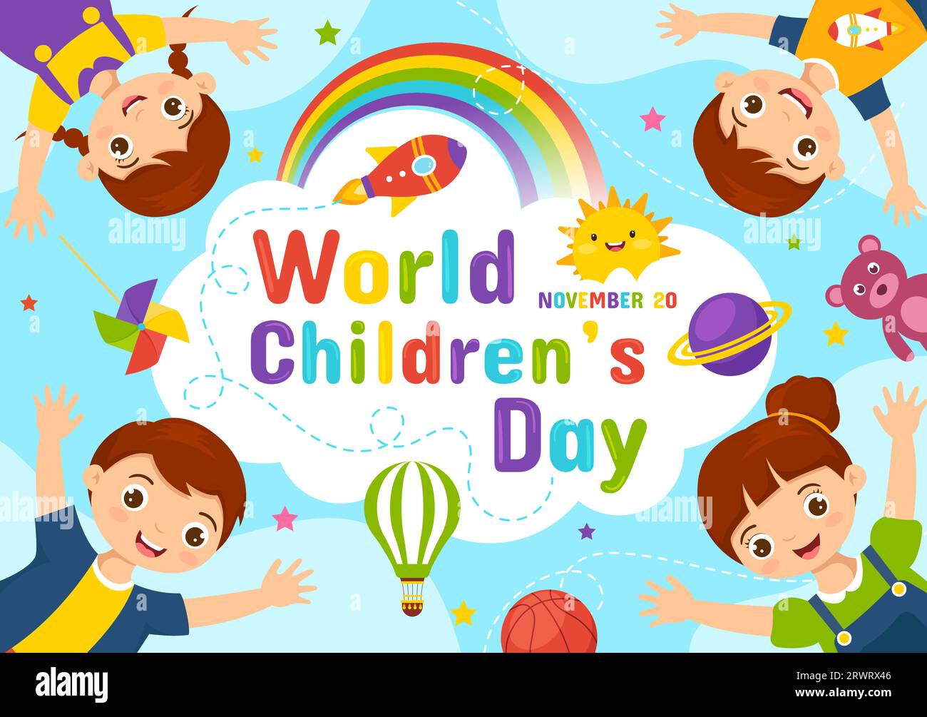 World Children's Day Vector Illustration on 20 November with Kids and ...