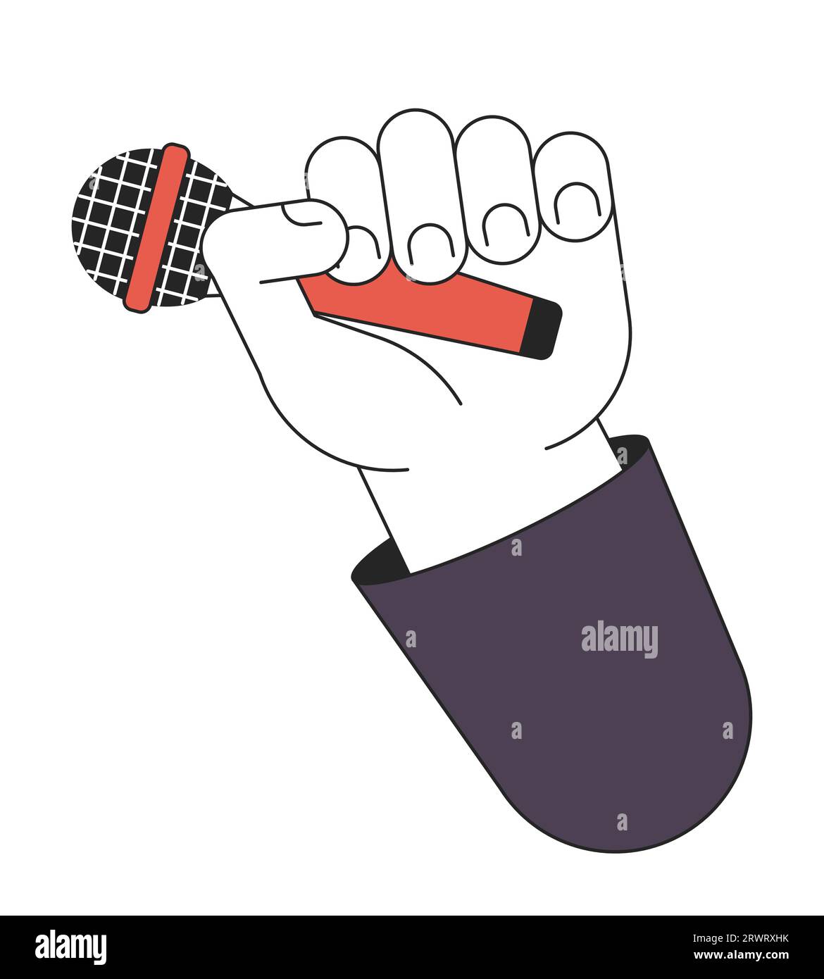 Holding microphone linear cartoon character hand illustration Stock ...