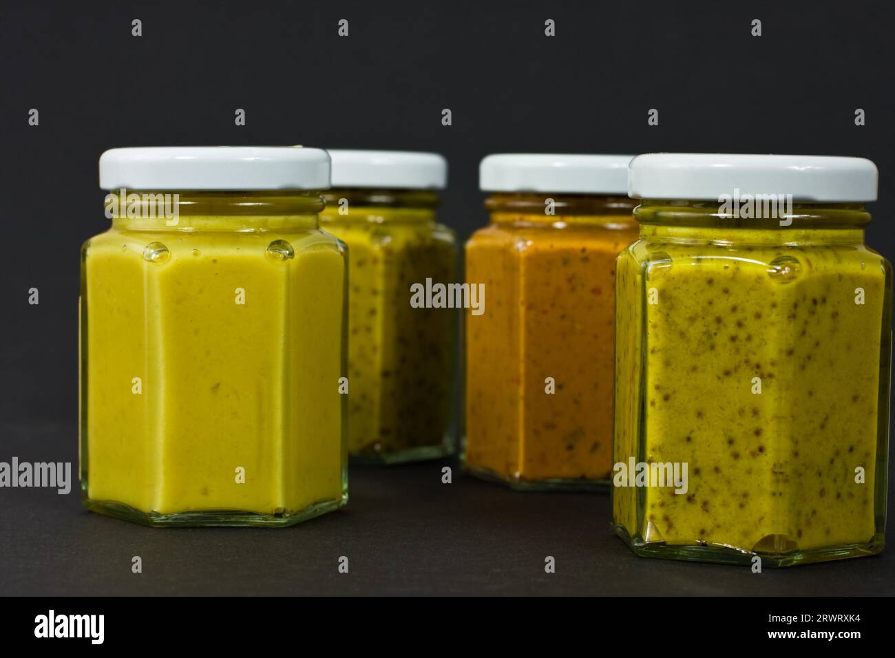 Jars with mustard, jars with mustard Stock Photo - Alamy
