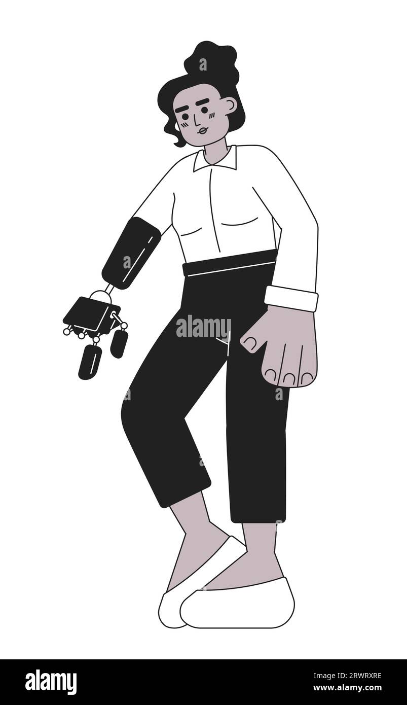 African american woman with prosthetic arm pointing finger black and ...