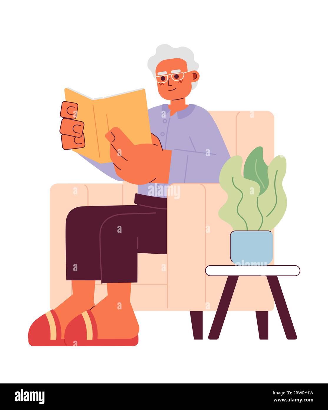 Senior reading book cartoon flat illustration Stock Vector Image & Art ...