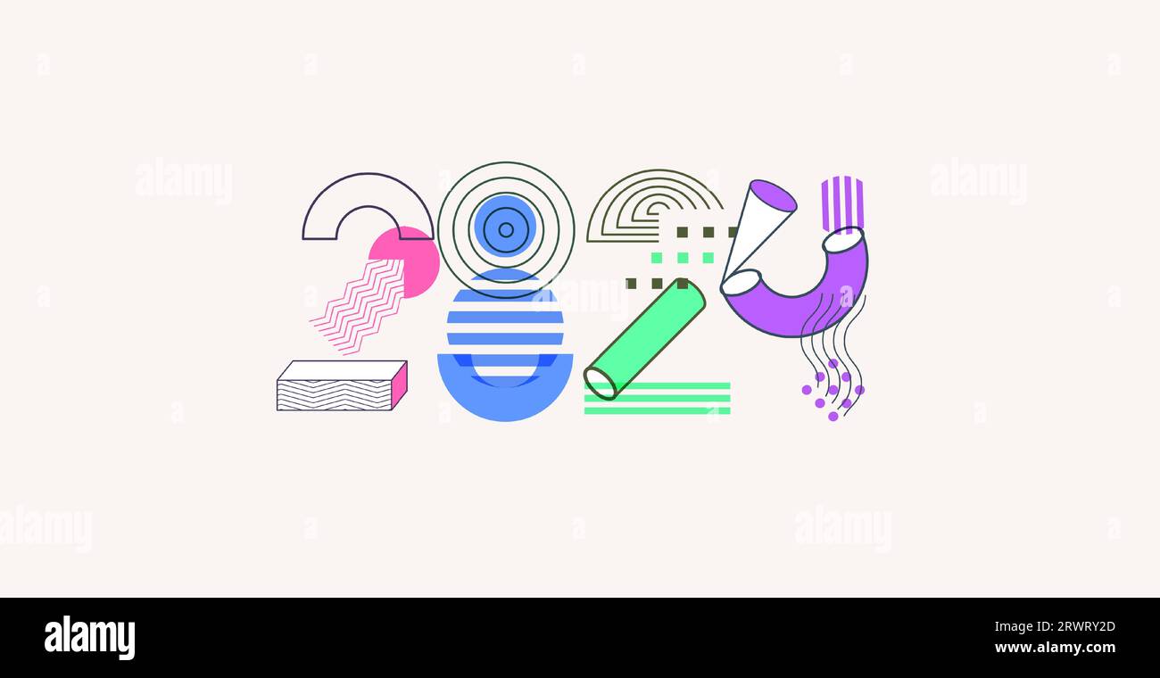 2024 numbers in playful Memphis style for Holidays Greeting Card ...