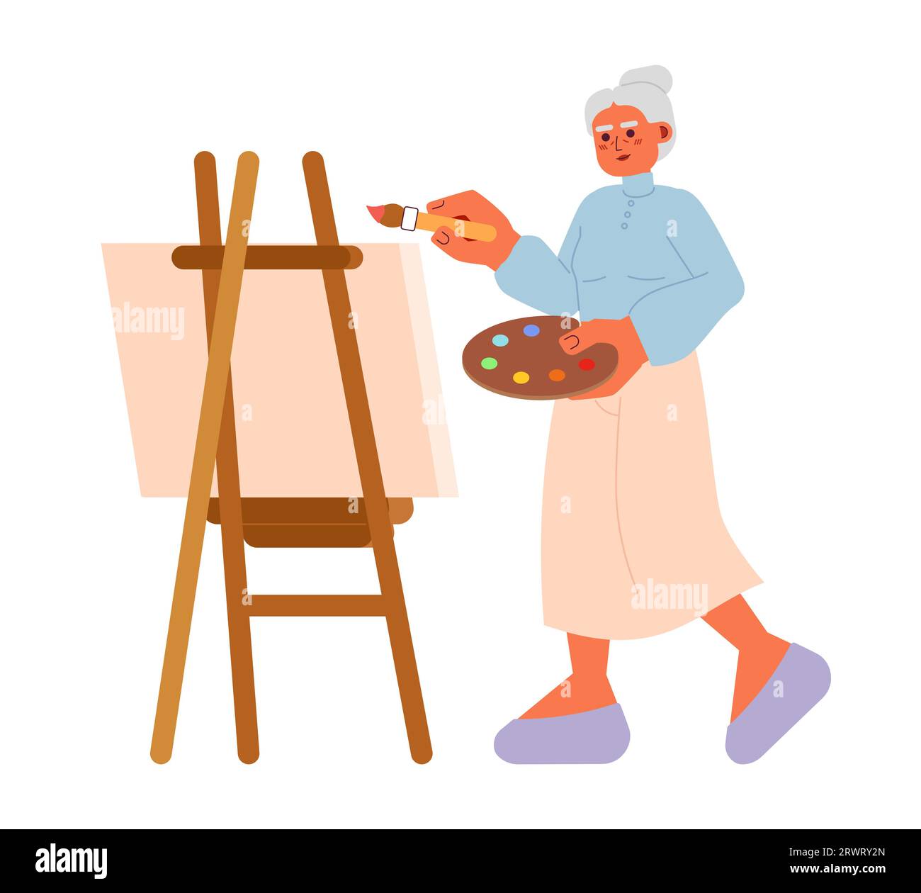 Senior painting class on canvas cartoon flat illustration Stock Vector ...