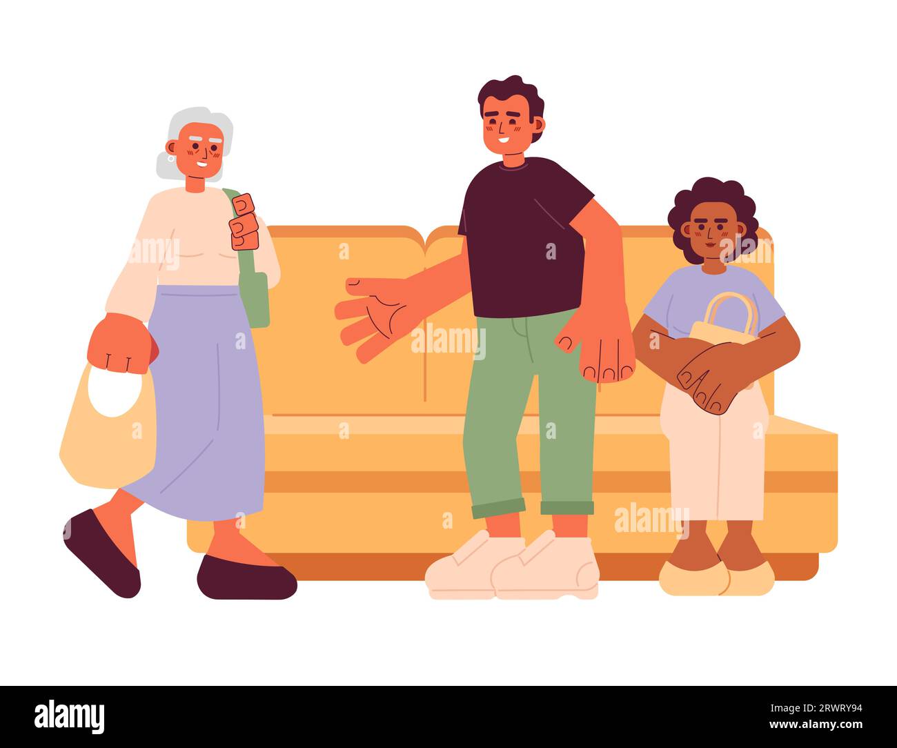 Offering seat to elderly on public transport cartoon flat illustration ...