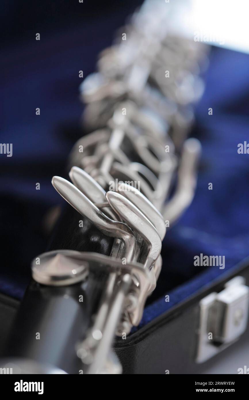 Old and worn clarinet musical instrument in closeup Stock Photo - Alamy