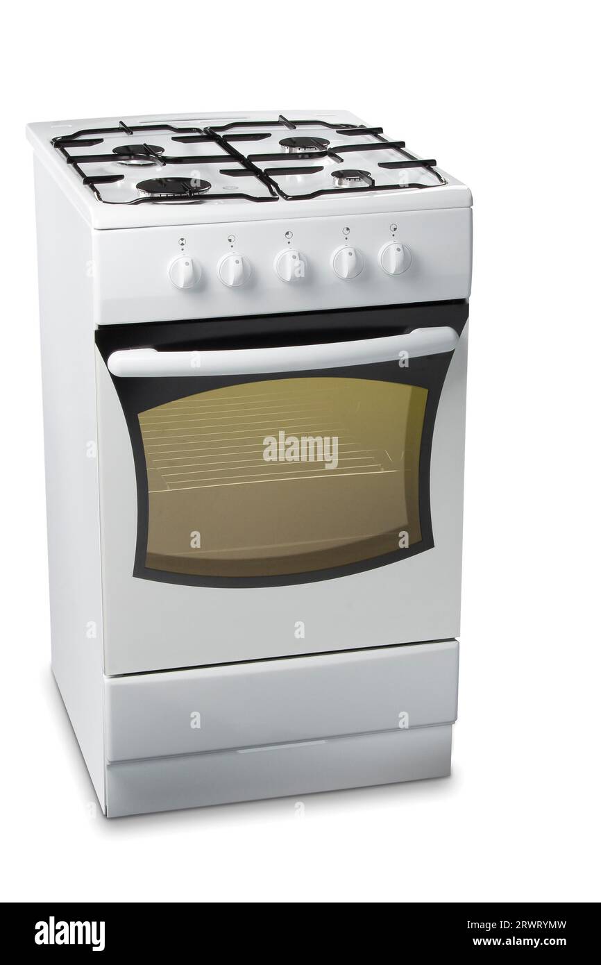 White stove with light in oven, isolated on white background Stock ...