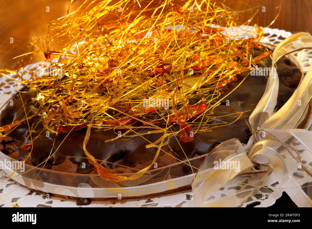 Chocolate cake with caramel decor Stock Photo - Alamy