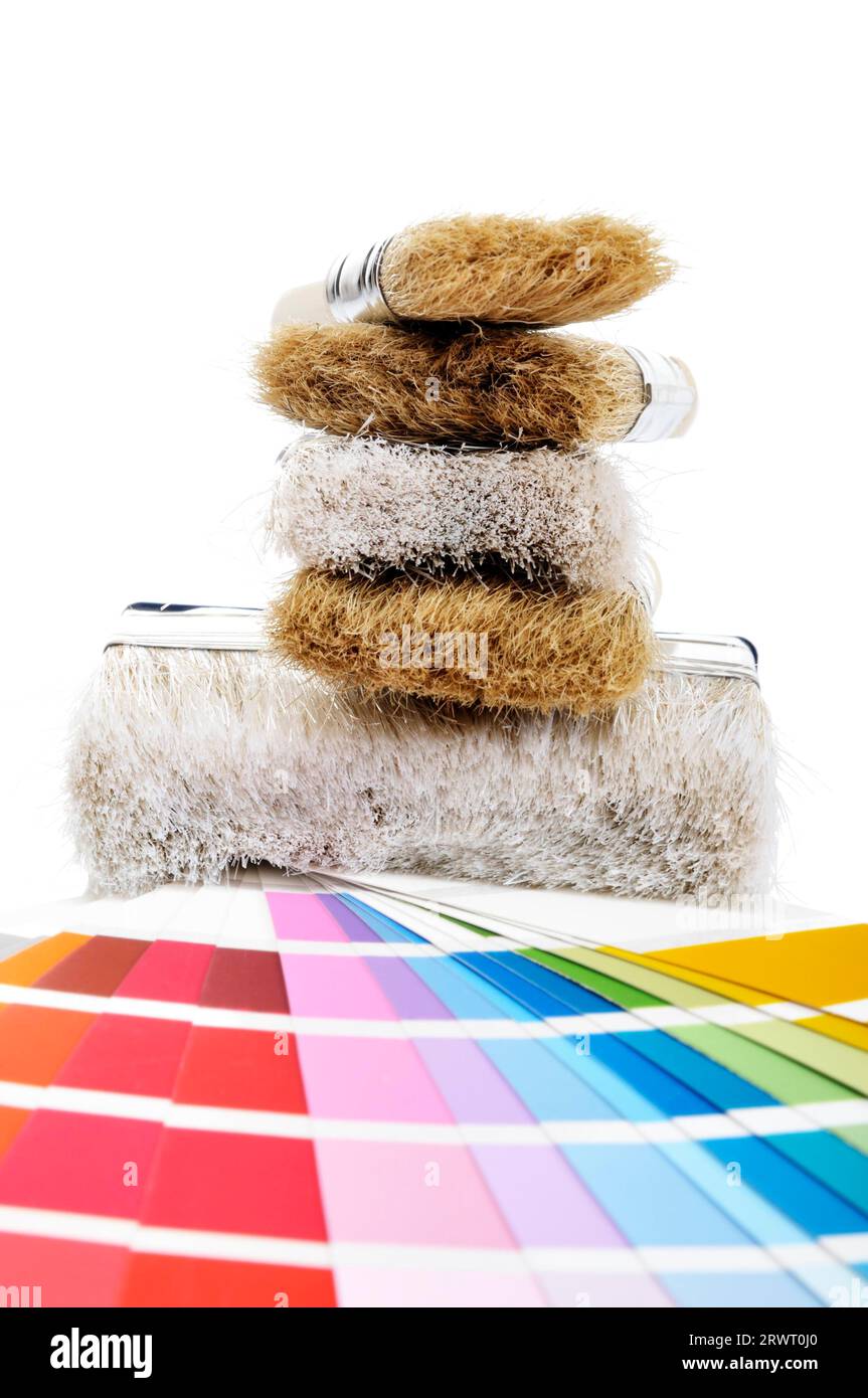 Brushes and colour samples Stock Photo - Alamy