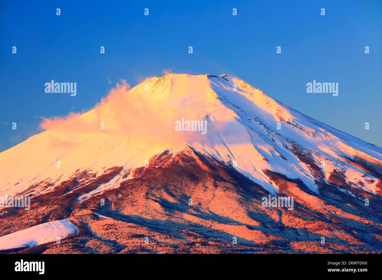 Morning Red Fuji and Rising Clouds Stock Photo - Alamy