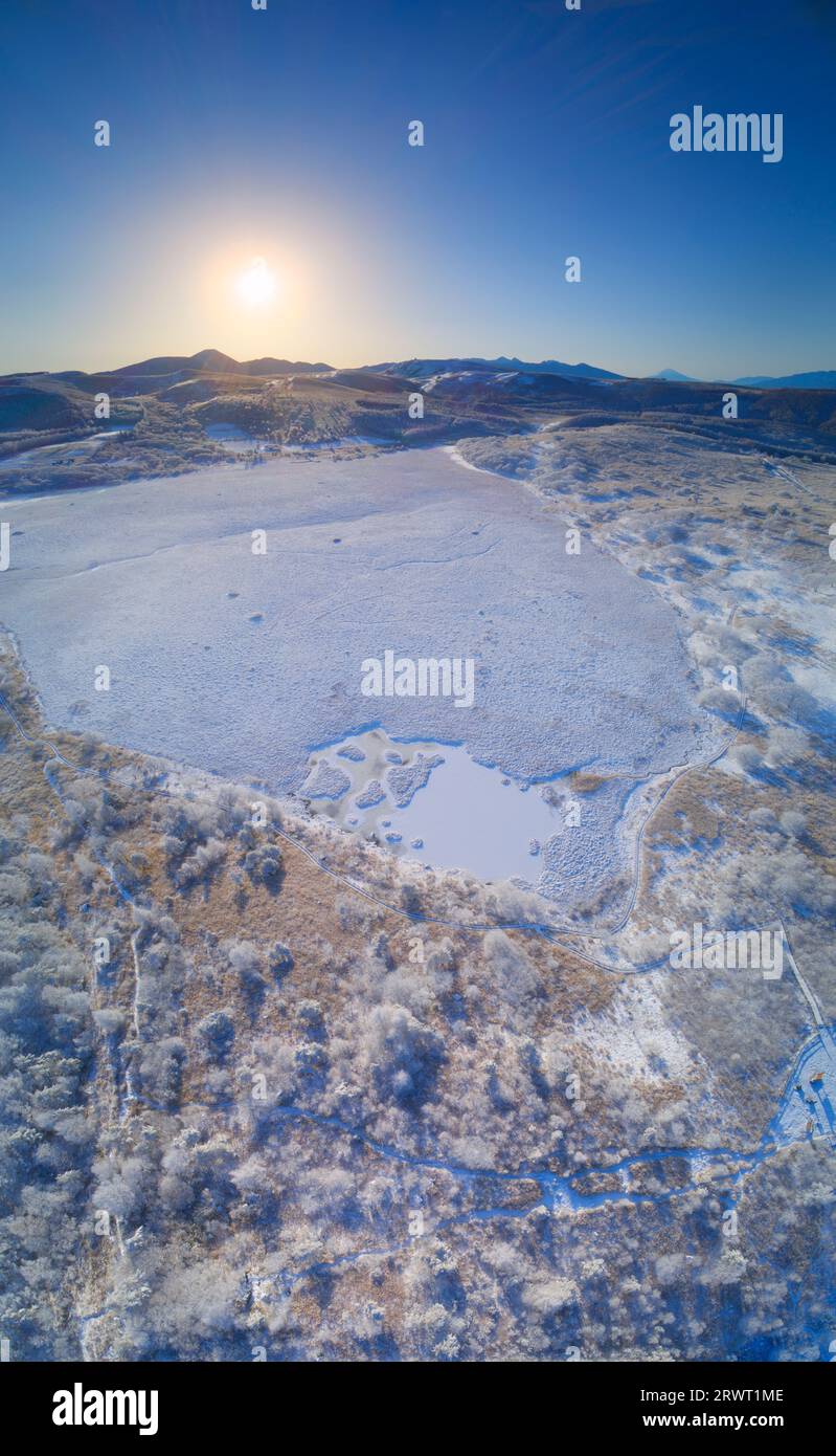 Yatsushimagahara Marsh in winter, Mt. Fuji, Mt. Yatsugatake and the ...