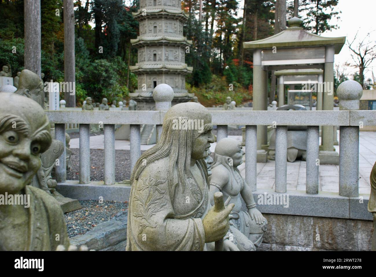 The arhat statues of the Umpenji temple in Miyoshi, Japan Stock Photo ...