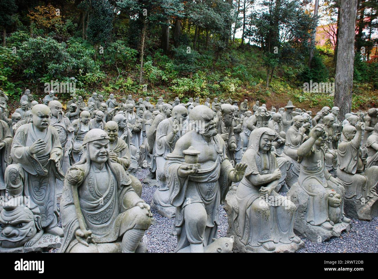 The arhat statues of the Umpenji temple in Miyoshi, Japan Stock Photo ...