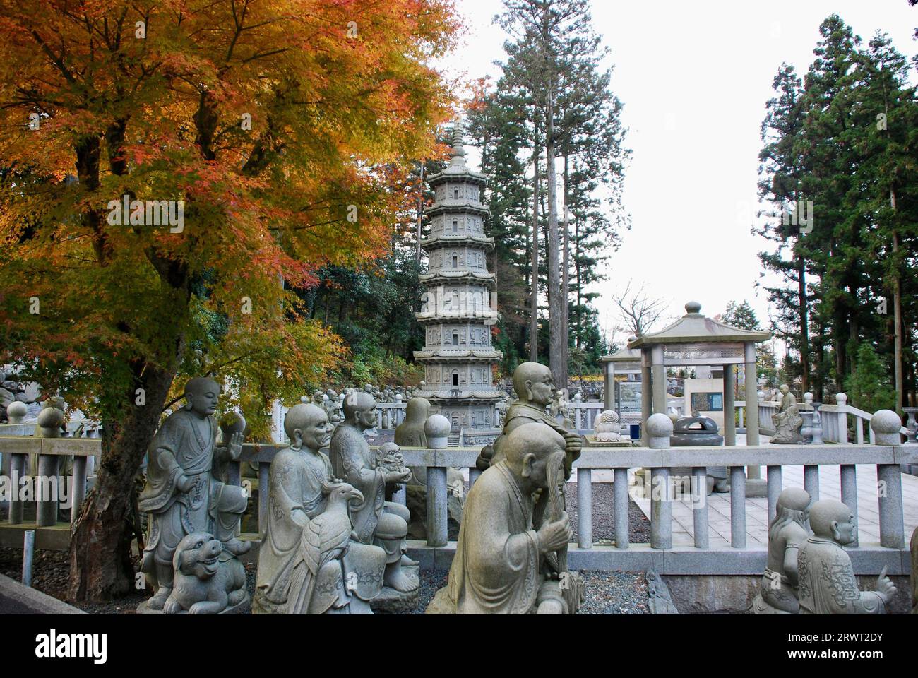 The arhat statues of the Umpenji temple in Miyoshi, Japan Stock Photo ...
