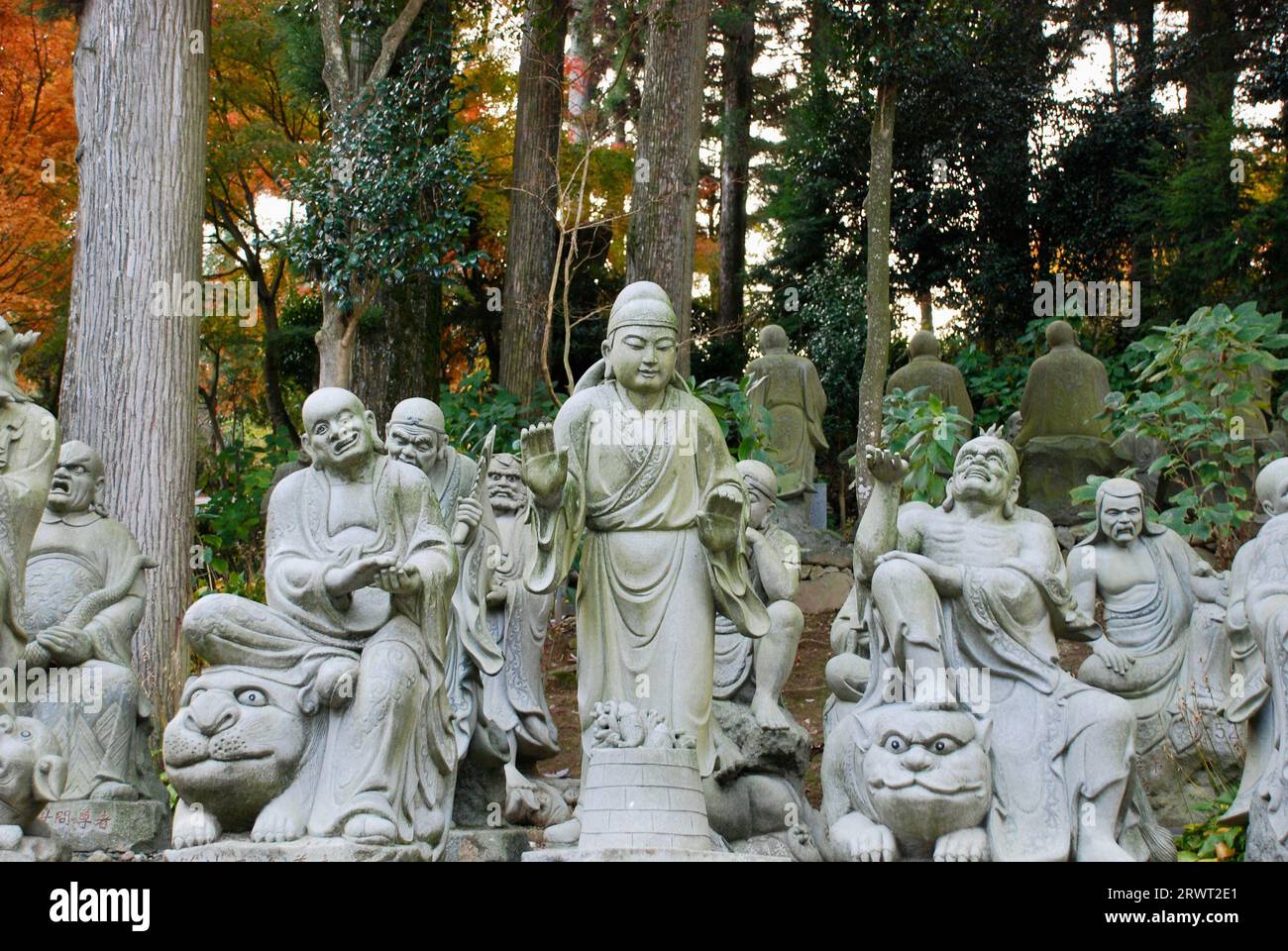 The arhat statues of the Umpenji temple in Miyoshi, Japan Stock Photo ...