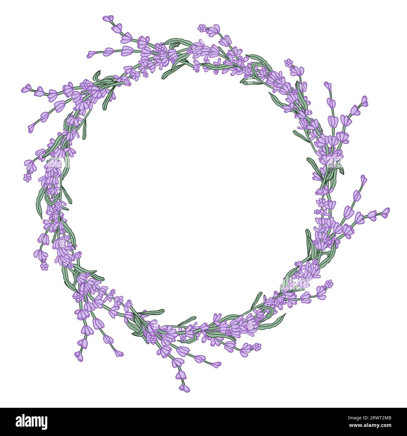 Lavender colorful flower circle wreath for card or invite. Vector ...