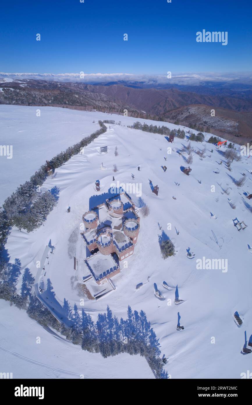Venus' Castle at Utsukushigahara Open-Air Museum in winter with a ...