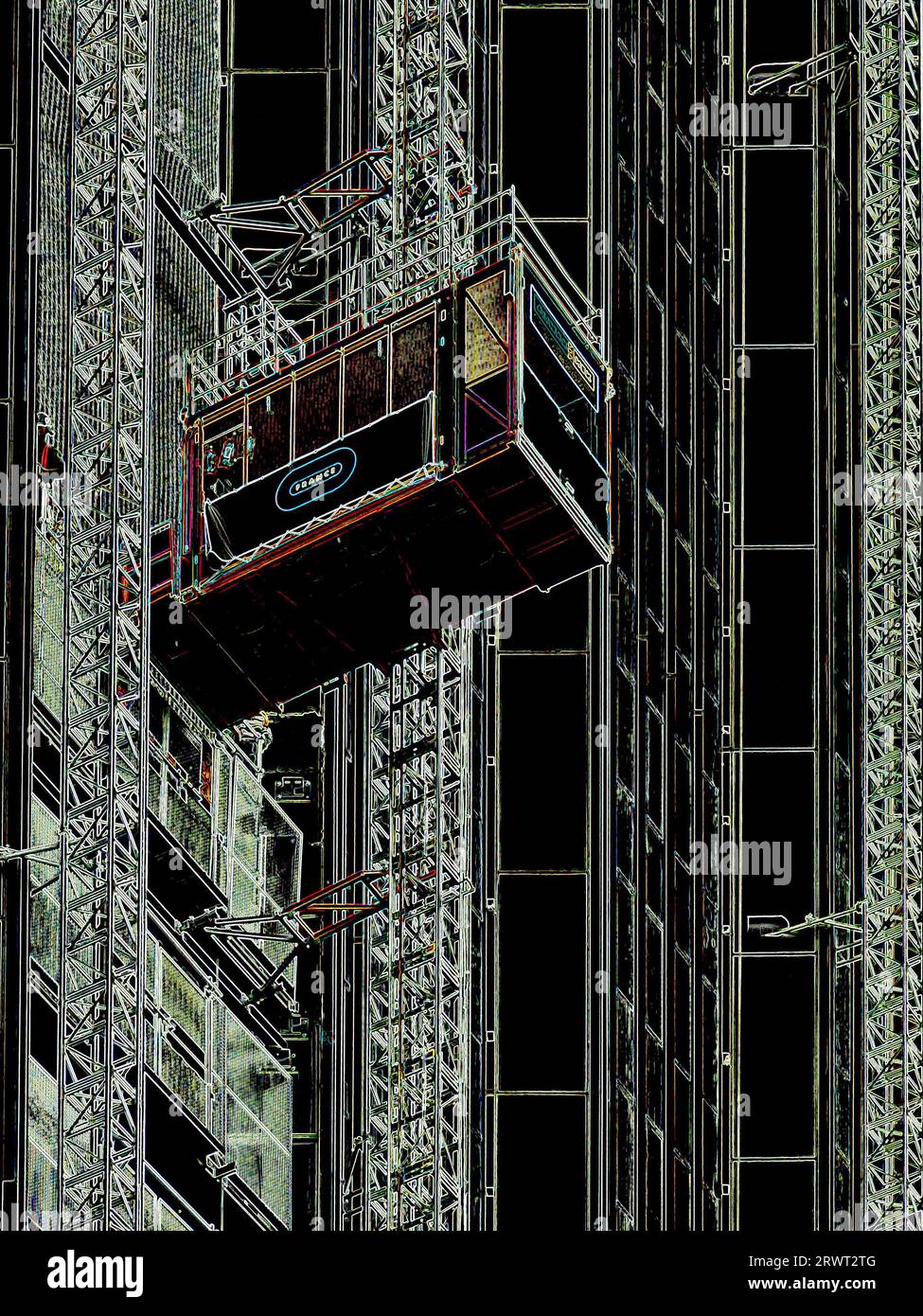 Freight lift in neon colours, the photo was taken in Paris Stock Photo ...