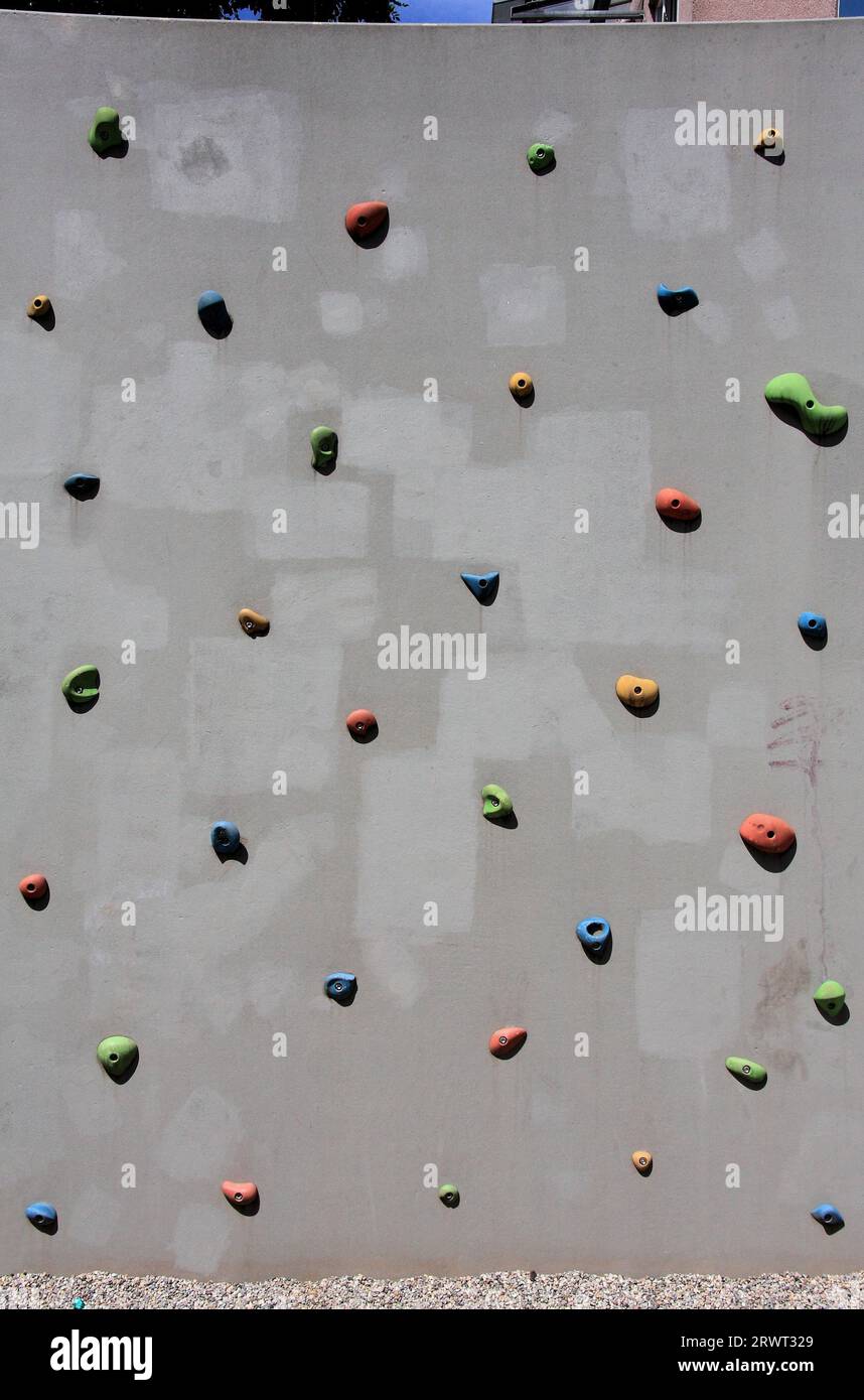 Climbing wall with handholds Stock Photo - Alamy