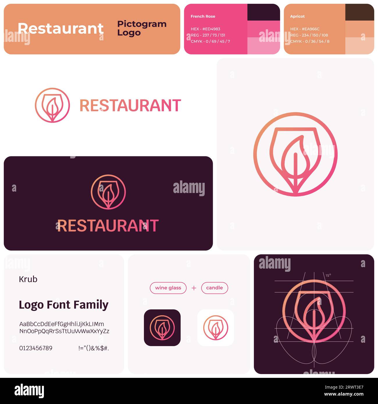 2D restaurant template with wineglass and candle logo Stock Vector ...