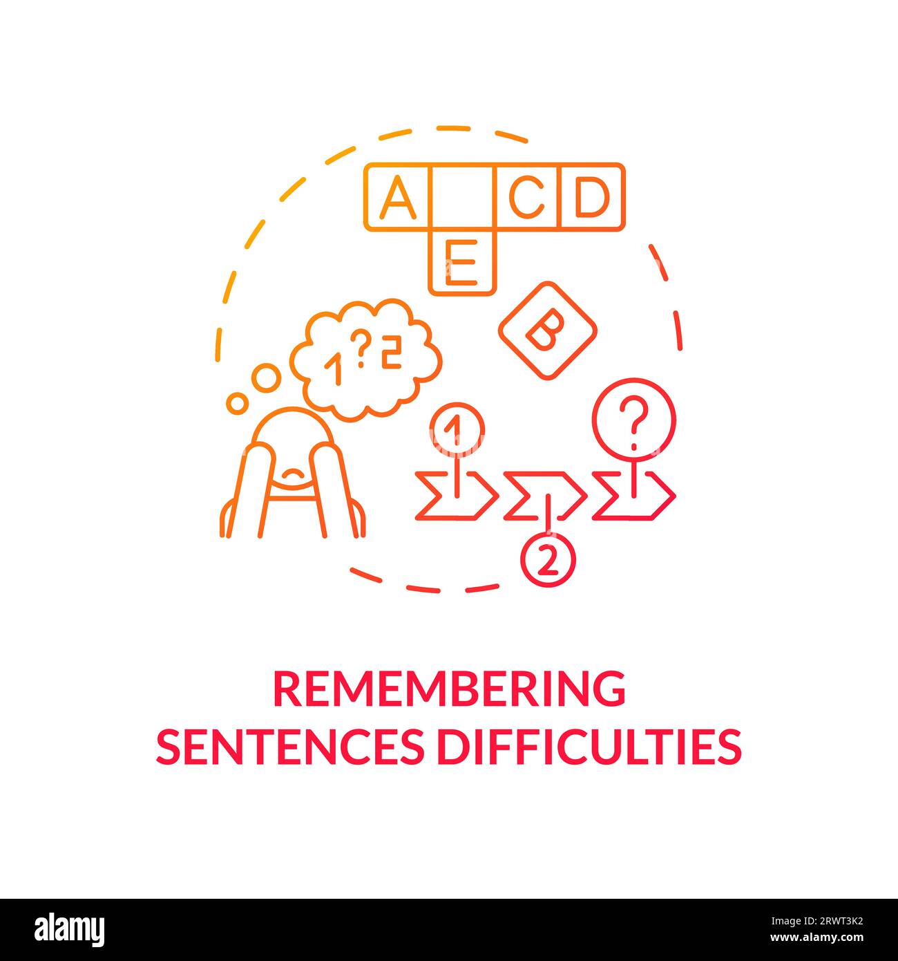 Gradient red icon remembering sentence difficulties concept Stock ...