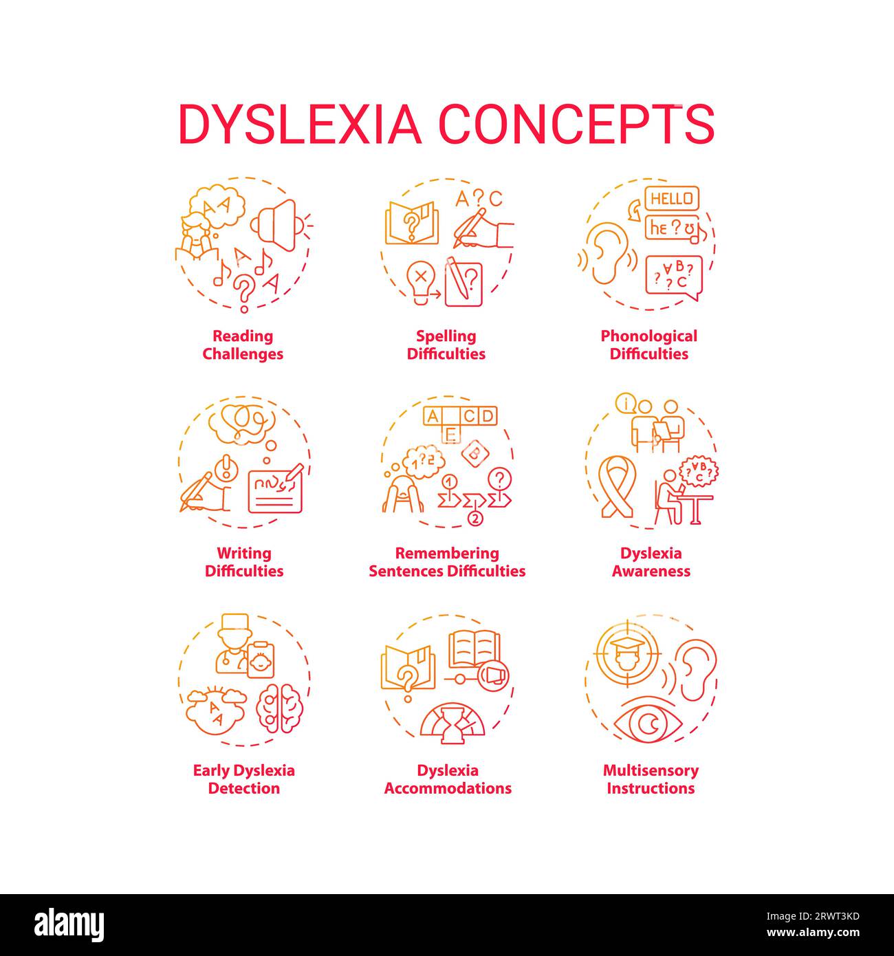 Gradient red line icon set for dyslexia Stock Vector Image & Art - Alamy