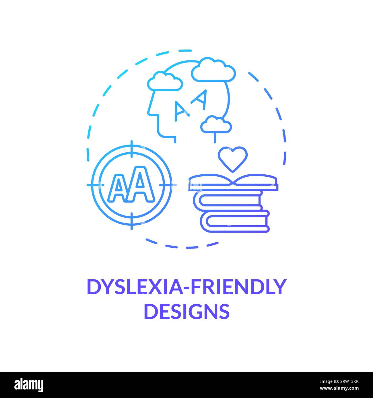 Gradient Blue Line Icon Dyslexia Friendly Designs Concept Stock Vector