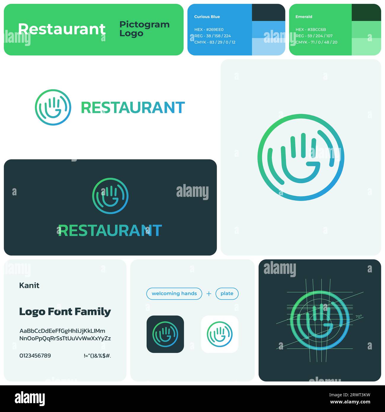 2D restaurant template with welcoming hands and plate logo Stock Vector ...