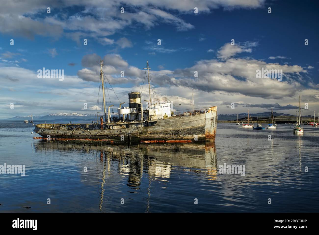 Picturesque view of an old ship in the port in Ushuaia Stock Photo - Alamy