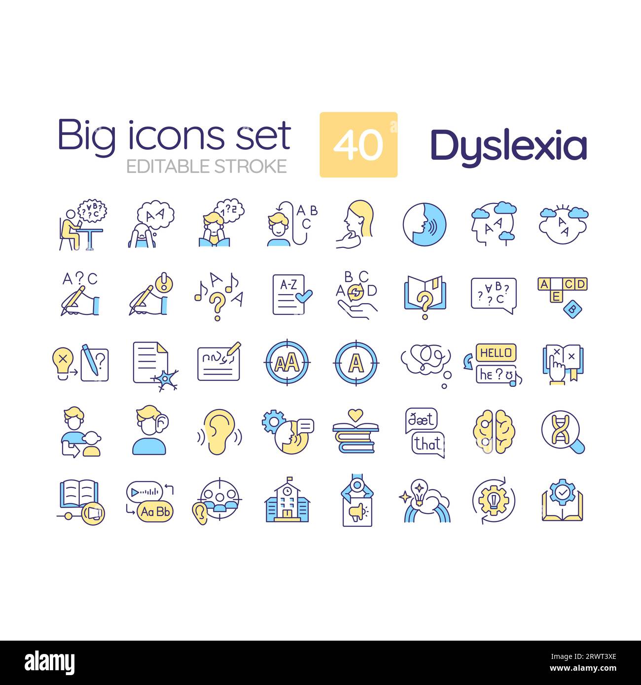 Editable multicolor big icons for dyslexia Stock Vector Image & Art - Alamy