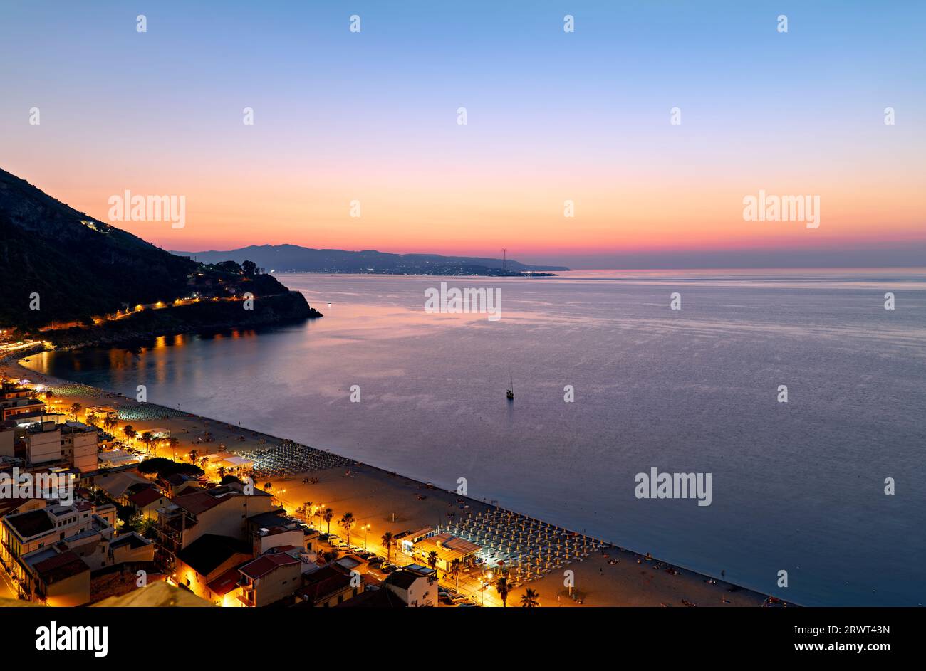 The city of Scilla Calabria Italy. Elevated view of the Marina Grande ...