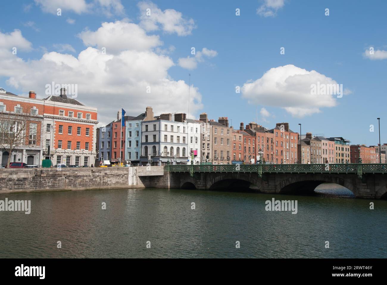 City of Dublin skyline in Ireland, Grattan Bridge on River Liffey ...