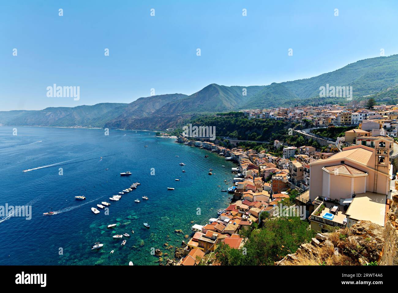 Scilla Calabria Italy. Elevated view of the fishermen village of ...