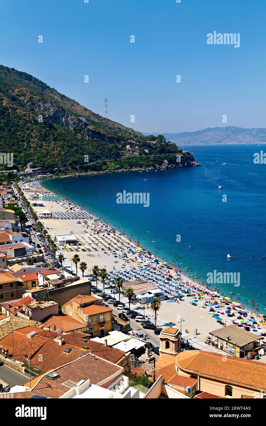 The city of Scilla Calabria Italy. Aerial view of Marina Grande beach ...