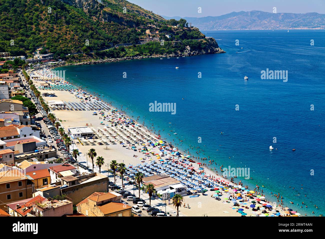 The city of Scilla Calabria Italy. Aerial view of Marina Grande beach ...