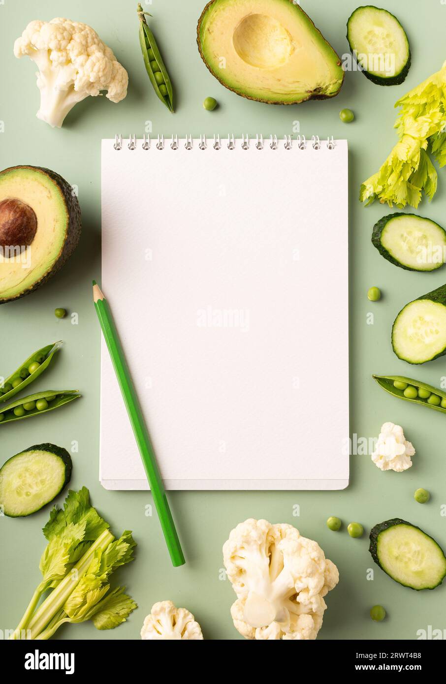 Blank notepad with ingredients for preparing tasty and healthy food ...
