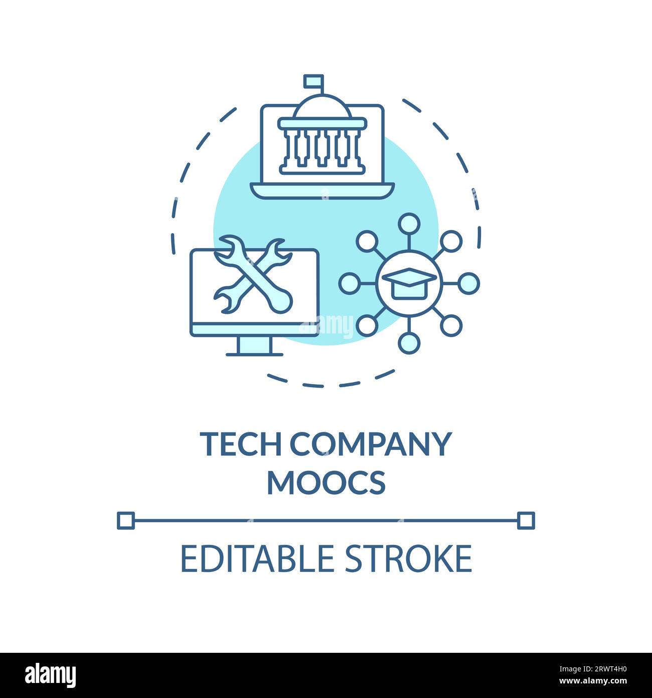 Blue Thin Linear Icon Tech Company Moocs Concept Stock Vector Image