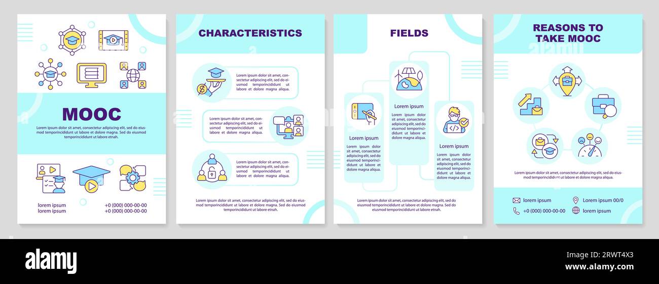 2d Blue Brochure With Mooc Linear Icons Stock Vector Image And Art Alamy