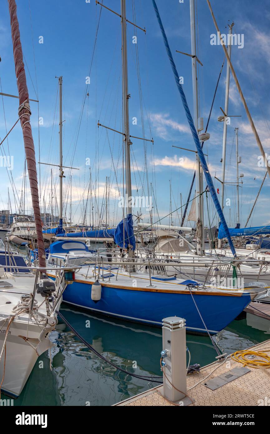 Close up view of the Ocean Village Marina with lots of yachts, tourist ...