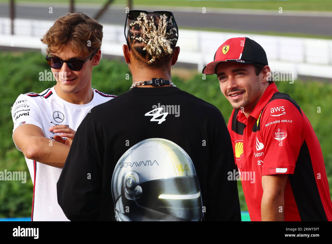 (L to R): George Russell (GBR) Mercedes AMG F1 wilhp and Charles ...