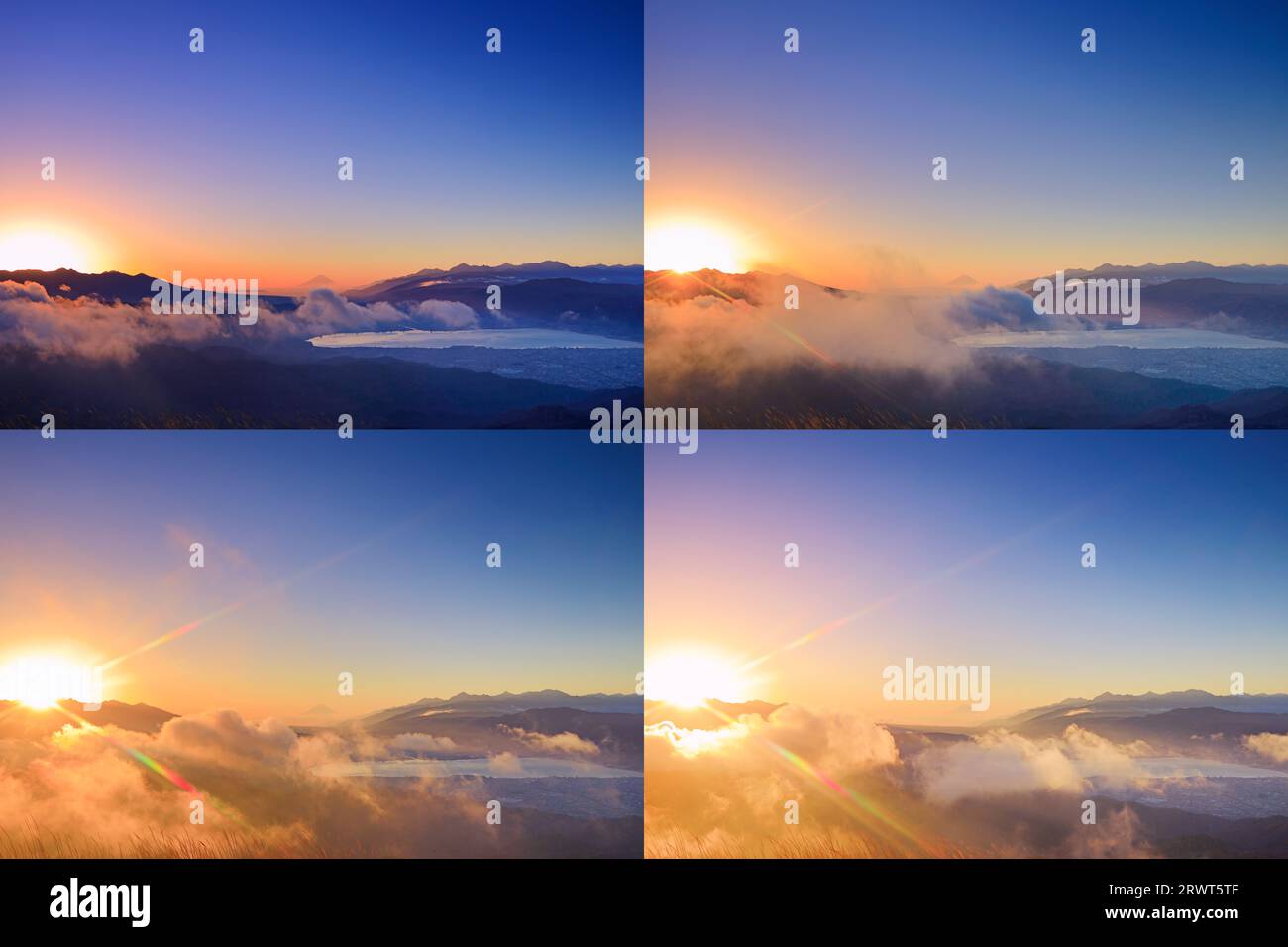 Mt. Fuji and the sea of clouds with the rising sun from the Yatsugatake ...