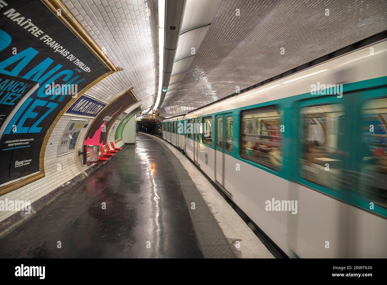 Departing Métro at Métro station Mabillon, Paris France Stock Photo - Alamy