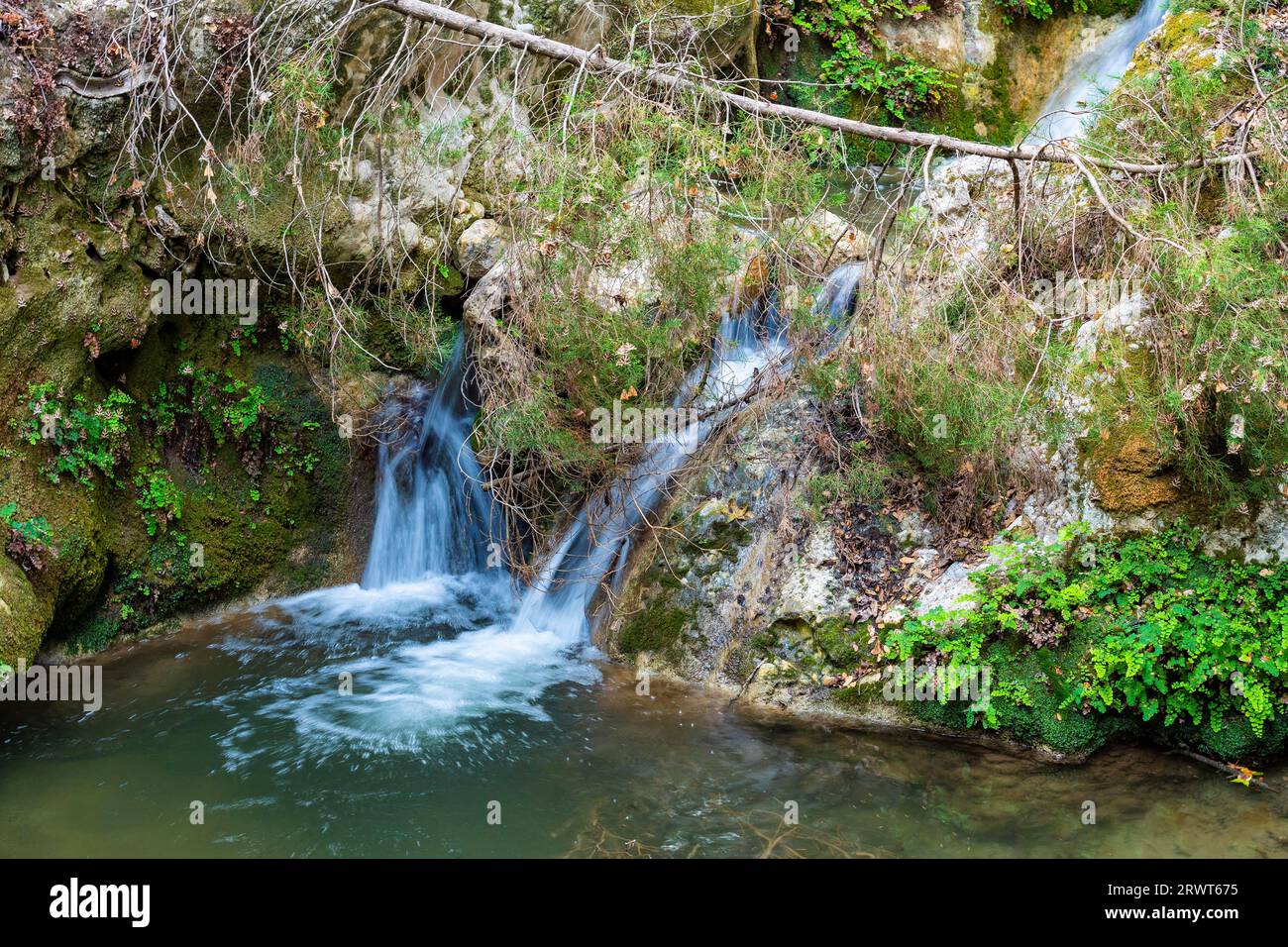 Small waterfall in the valley of the butterflies, Petaloudes, Rhodes ...