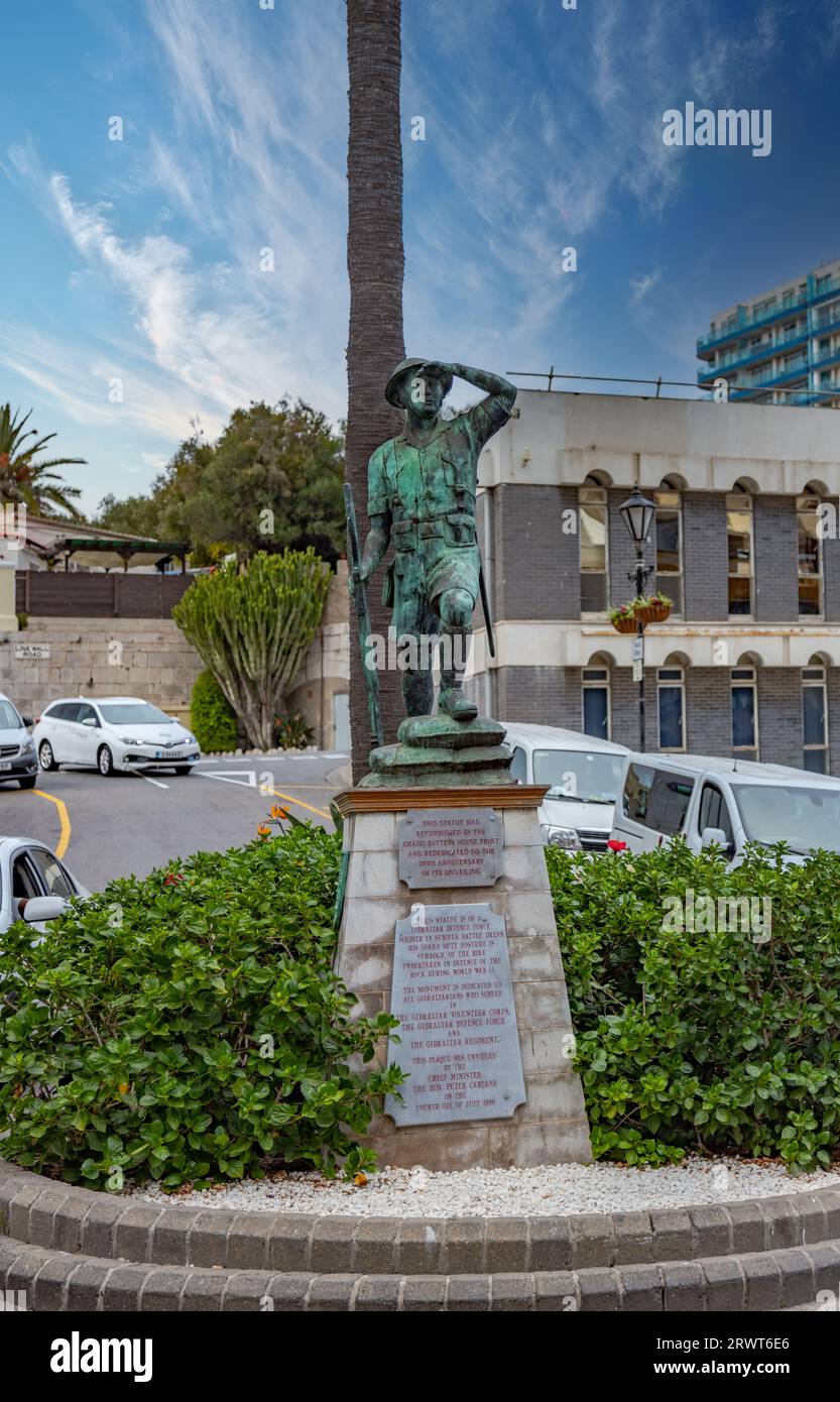 Statue of Gibraltar Defence Force Soldier and the Royal Gibraltar ...
