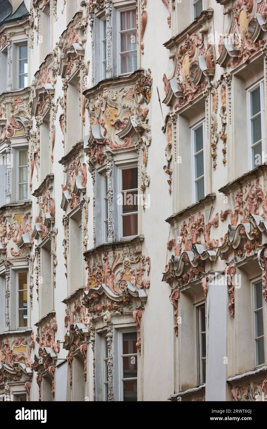 Rococo and multicolored facades in Innsbruck old town. Austria Stock ...