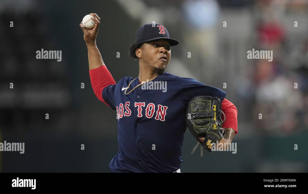 Boston Red Sox starting pitcher Brayan Bello throws to the Texas ...