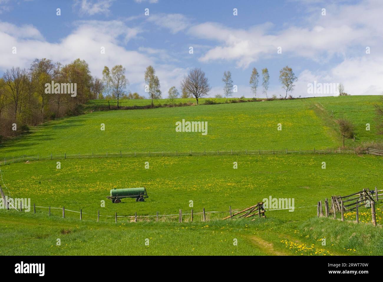 A livestock watering trough in the pasture in spring Stock Photo - Alamy