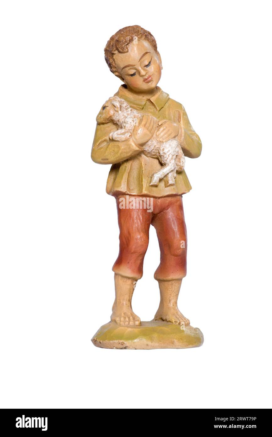 Nativity Figure Nativity Shepherd Boy with Lamb Stock Photo - Alamy