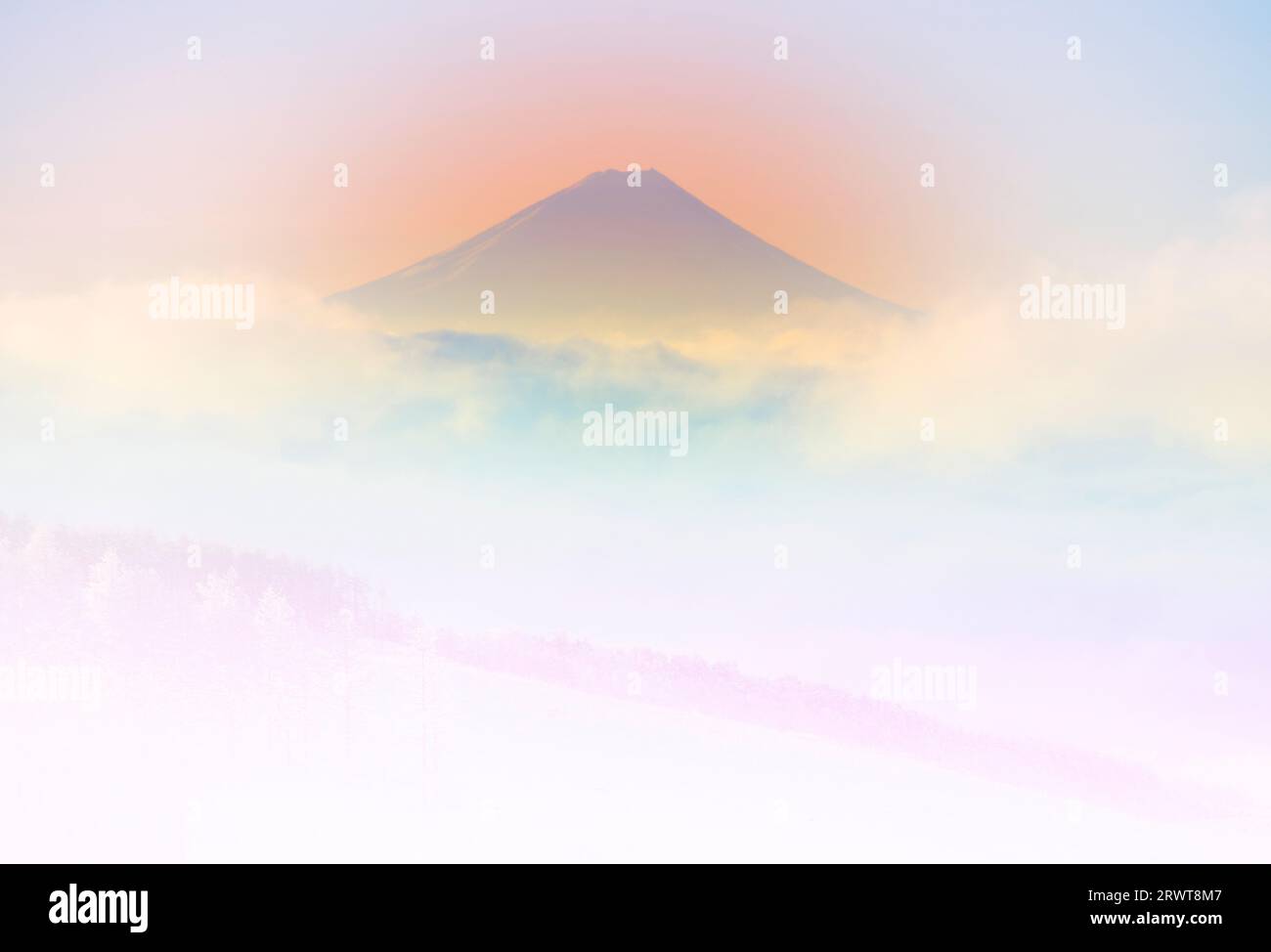 Airy photo of Mt. Fuji, foggy ice and sea of clouds in the morning ...