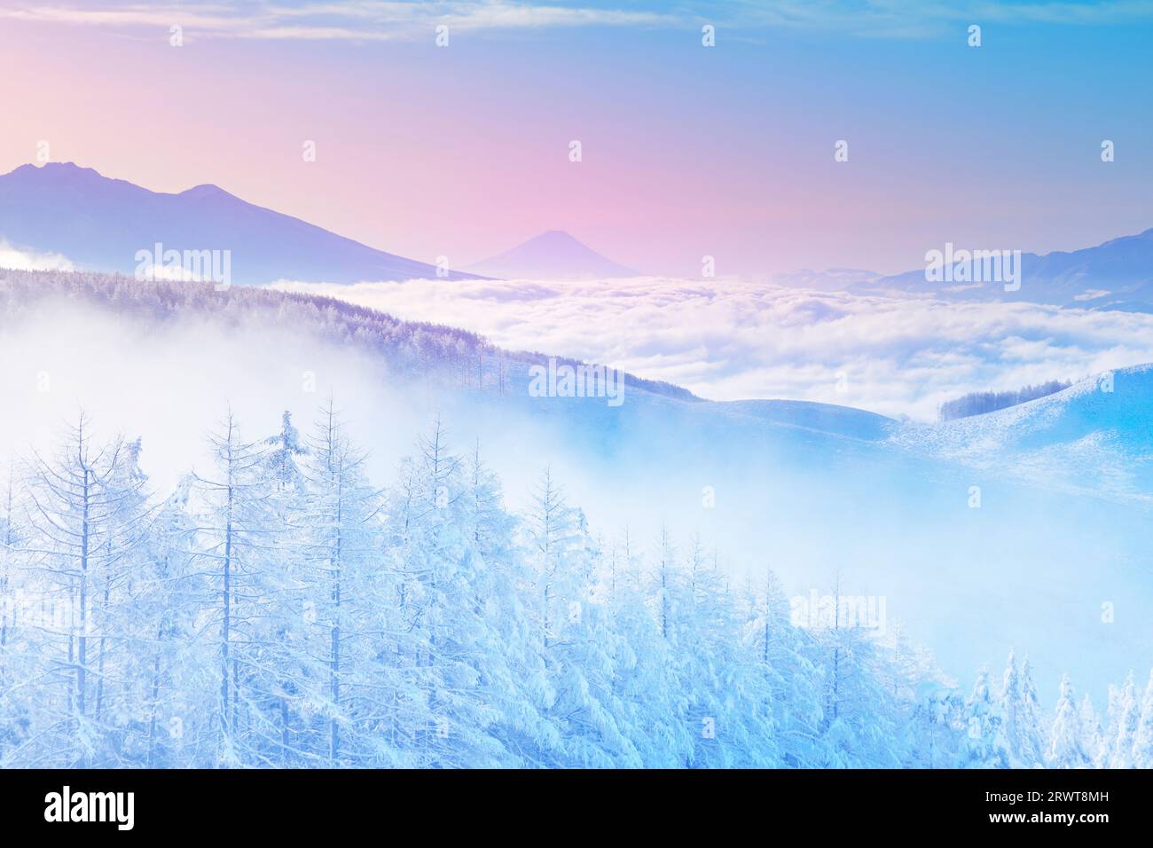 Airy photo of Yatsugatake mountain range, Mt. Fuji, sea of clouds ...
