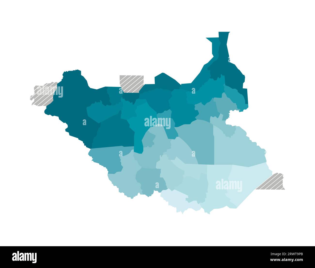 Vector isolated illustration of simplified administrative map of South Sudan. Borders of the ...